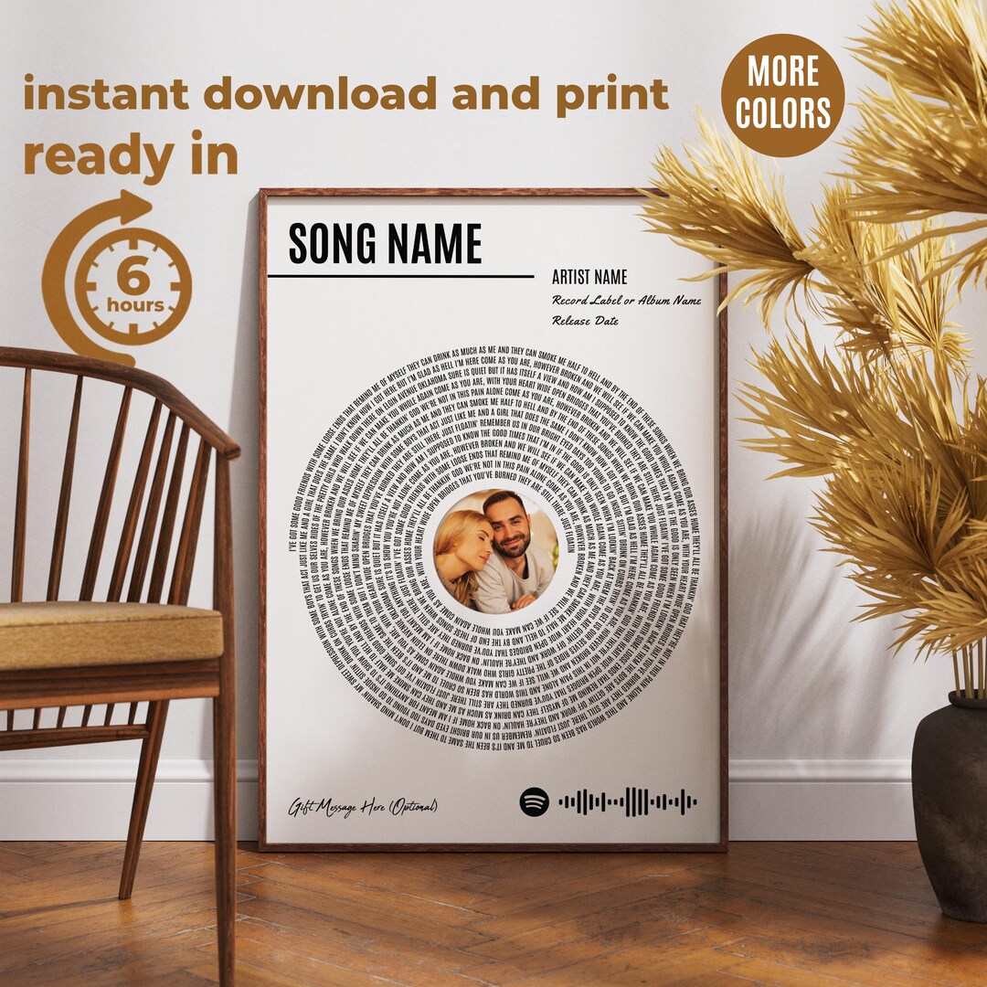 Custom Photo Vinyl Lyrics Print, Personalized Music Poster Art ...