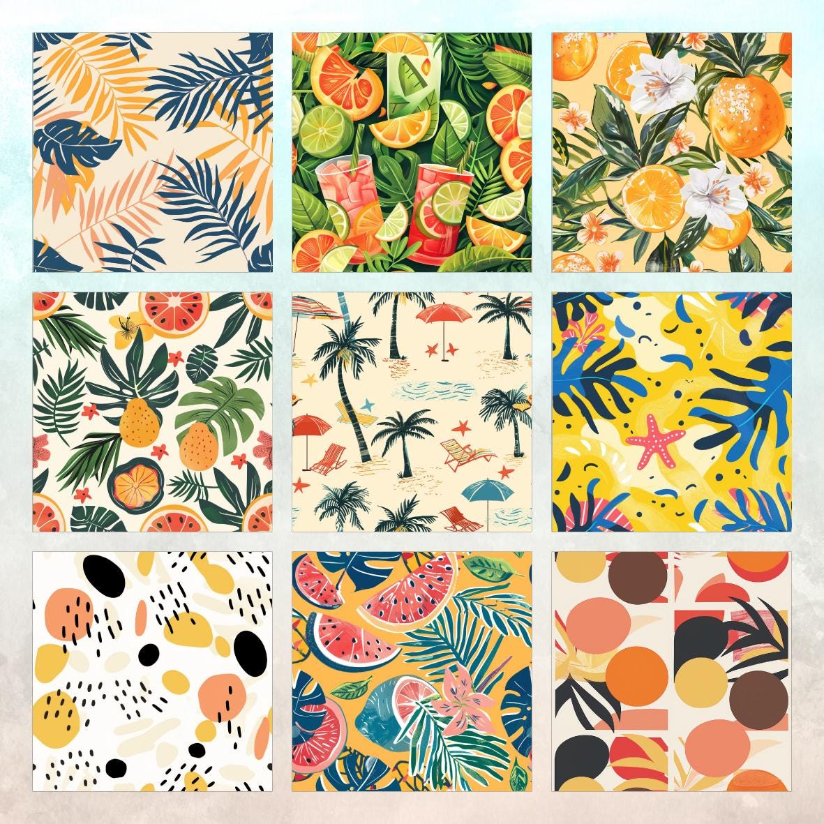 Summer Holiday Art Pattern Flawless Digital Papers - Printable ...