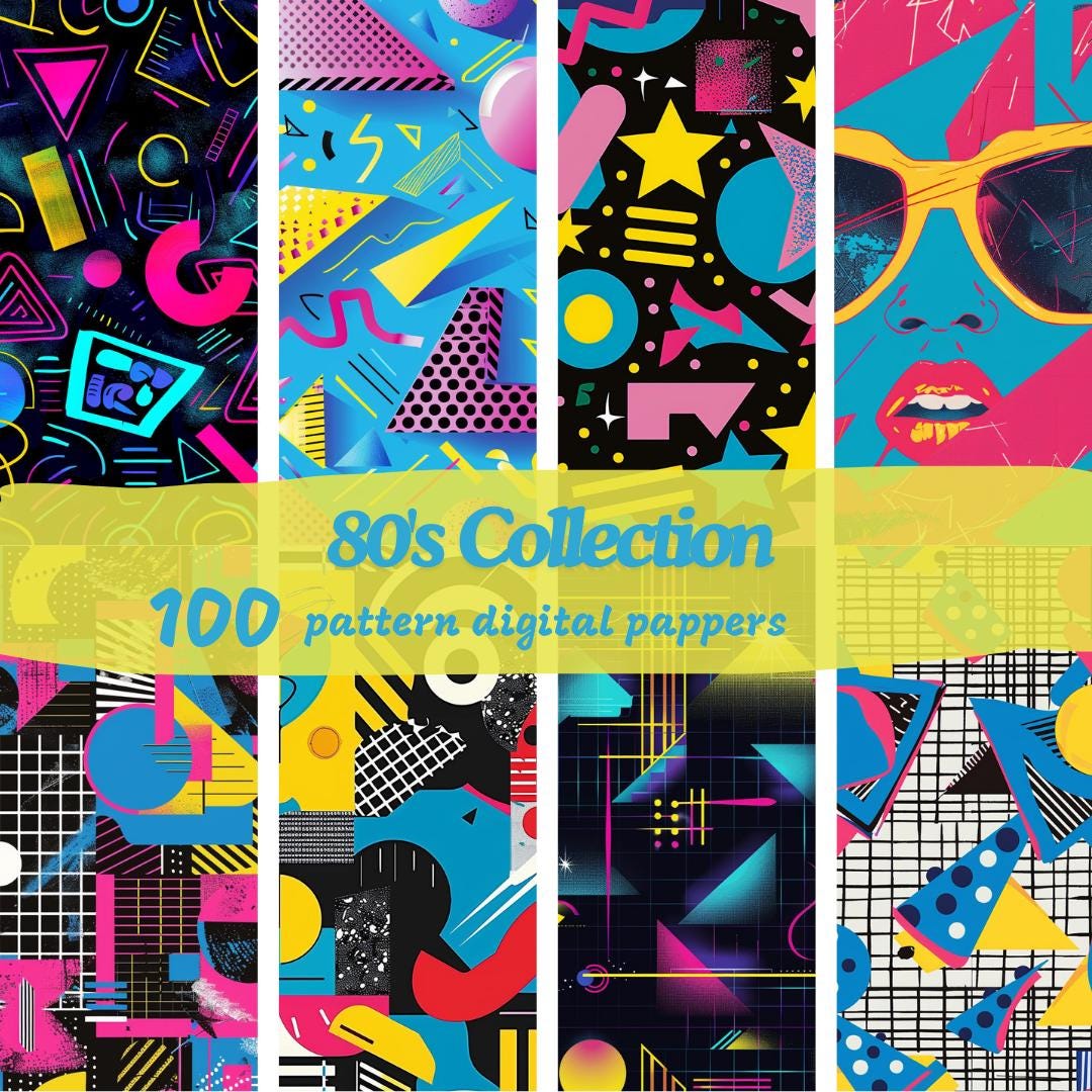 80s Party Art Digital Papers: Retro Patterns (JPG, 300dpi) - Etsy