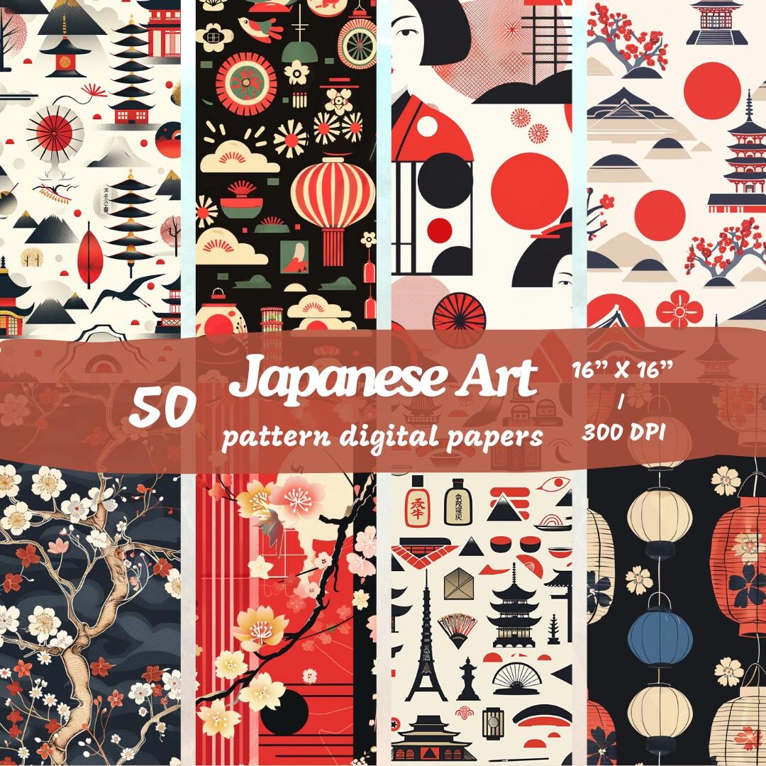 Japanese Art Pattern Digital Papers: 50 Seamless Designs (16x16 Inch ...