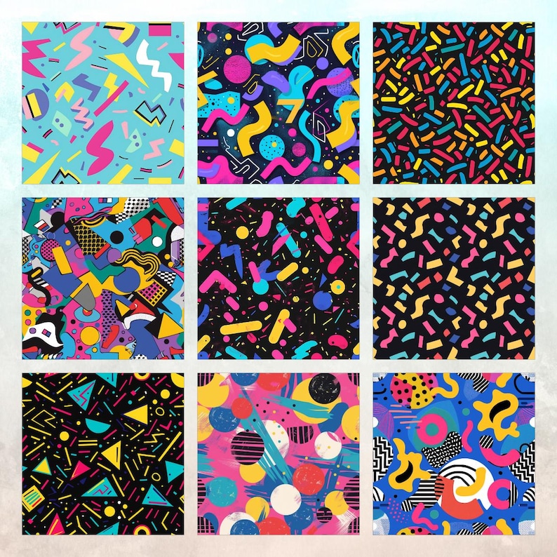 90's Art Pattern Flawless Digital Papers - Printable Scrapbook Paper ...