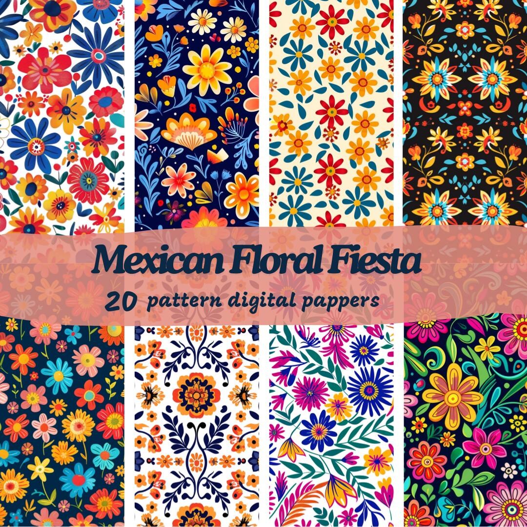 Mexican Floral Fiesta Digital Paper: Ethnic Seamless Pattern (JPG ...