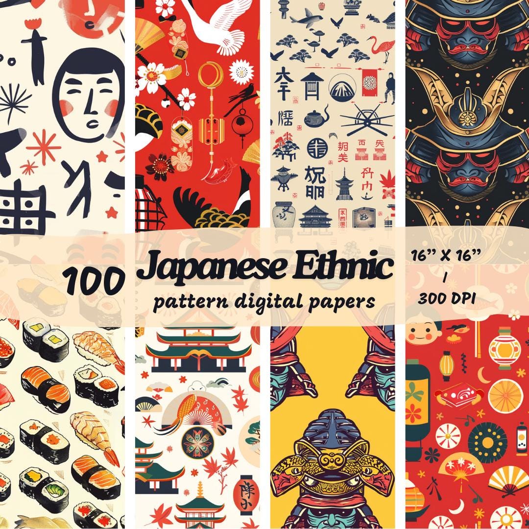 Japanese Ethnic Pattern Seamless Digital Papers - Printable Scrapbook ...