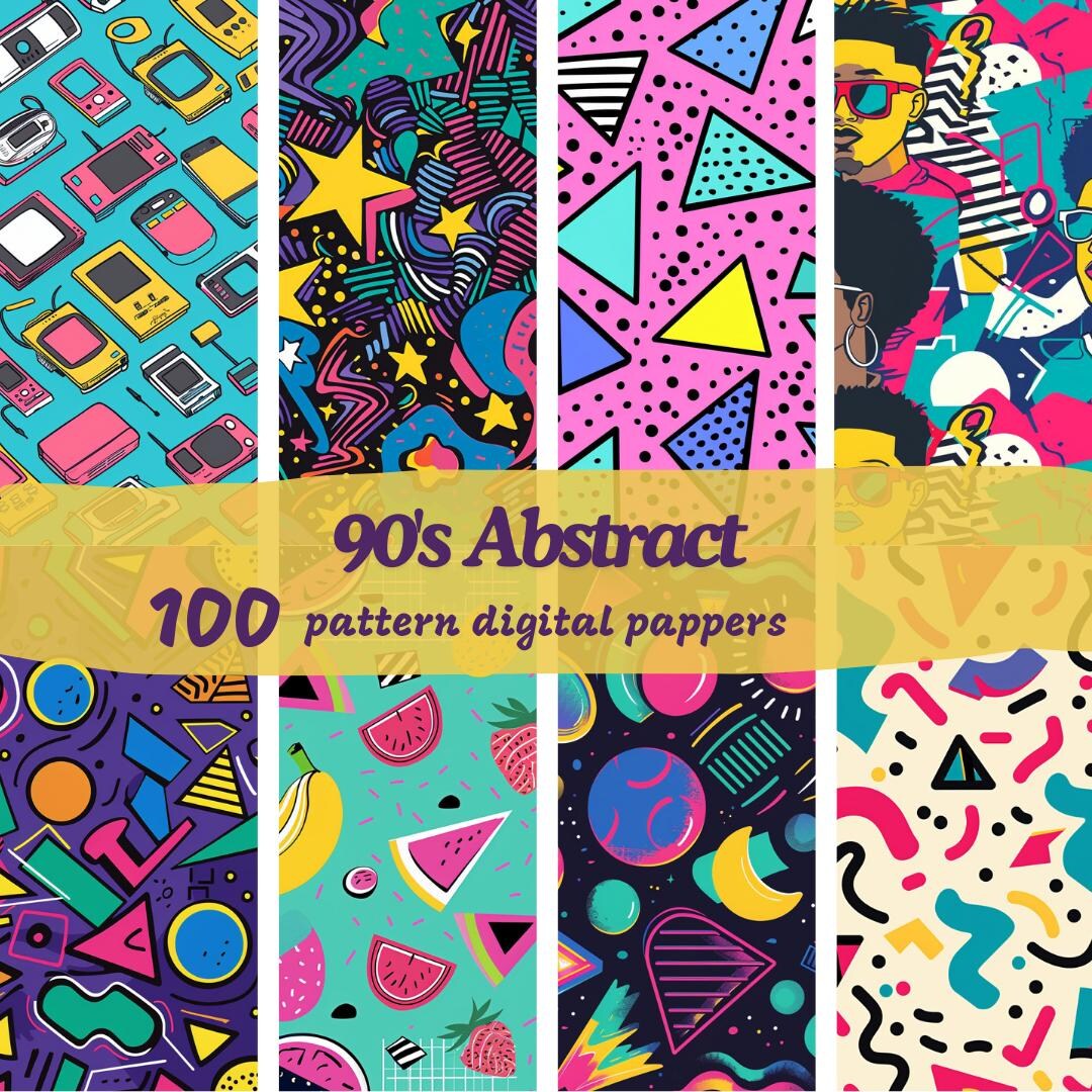 90's Art Pattern Flawless Digital Papers - Printable Scrapbook Paper ...