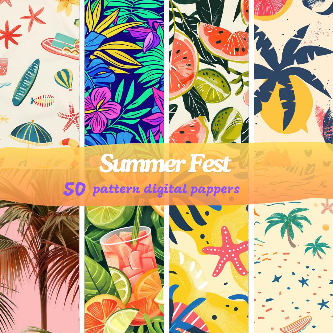 Summer Holiday Art Pattern Flawless Digital Papers - Printable ...