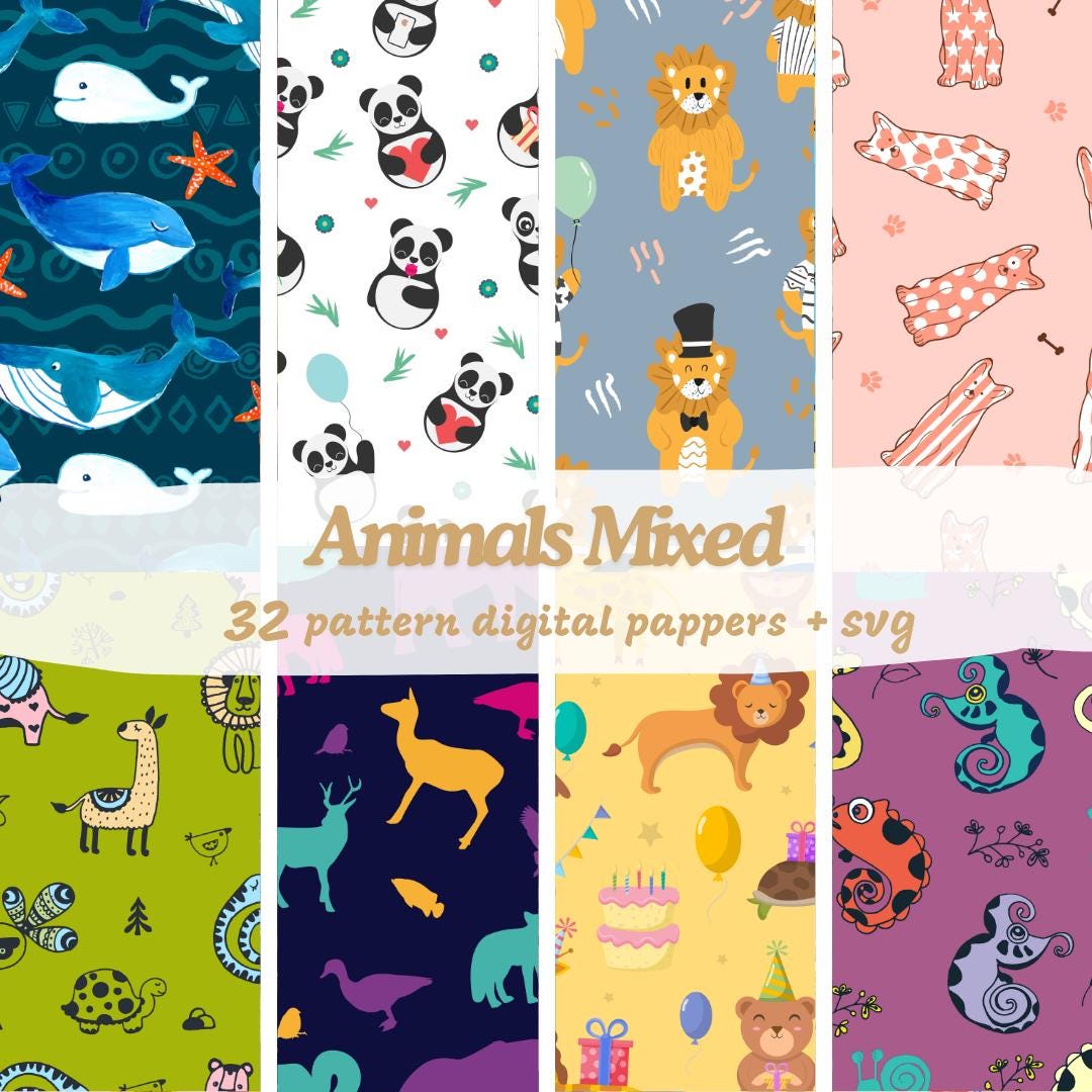 Animals Mixed Art Pattern Flawless Digital Papers Printable Scrapbook ...