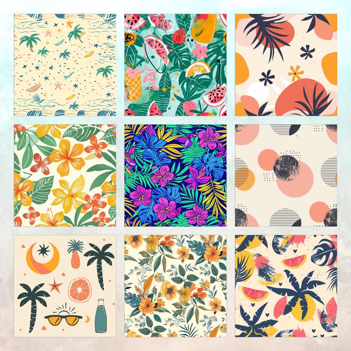 Summer Holiday Art Pattern Flawless Digital Papers - Printable ...