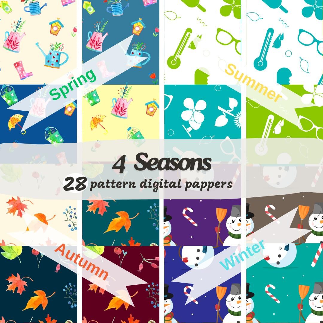 Seasons Pattern Seamless Digital Papers - Printable Scrapbook Paper Png ...