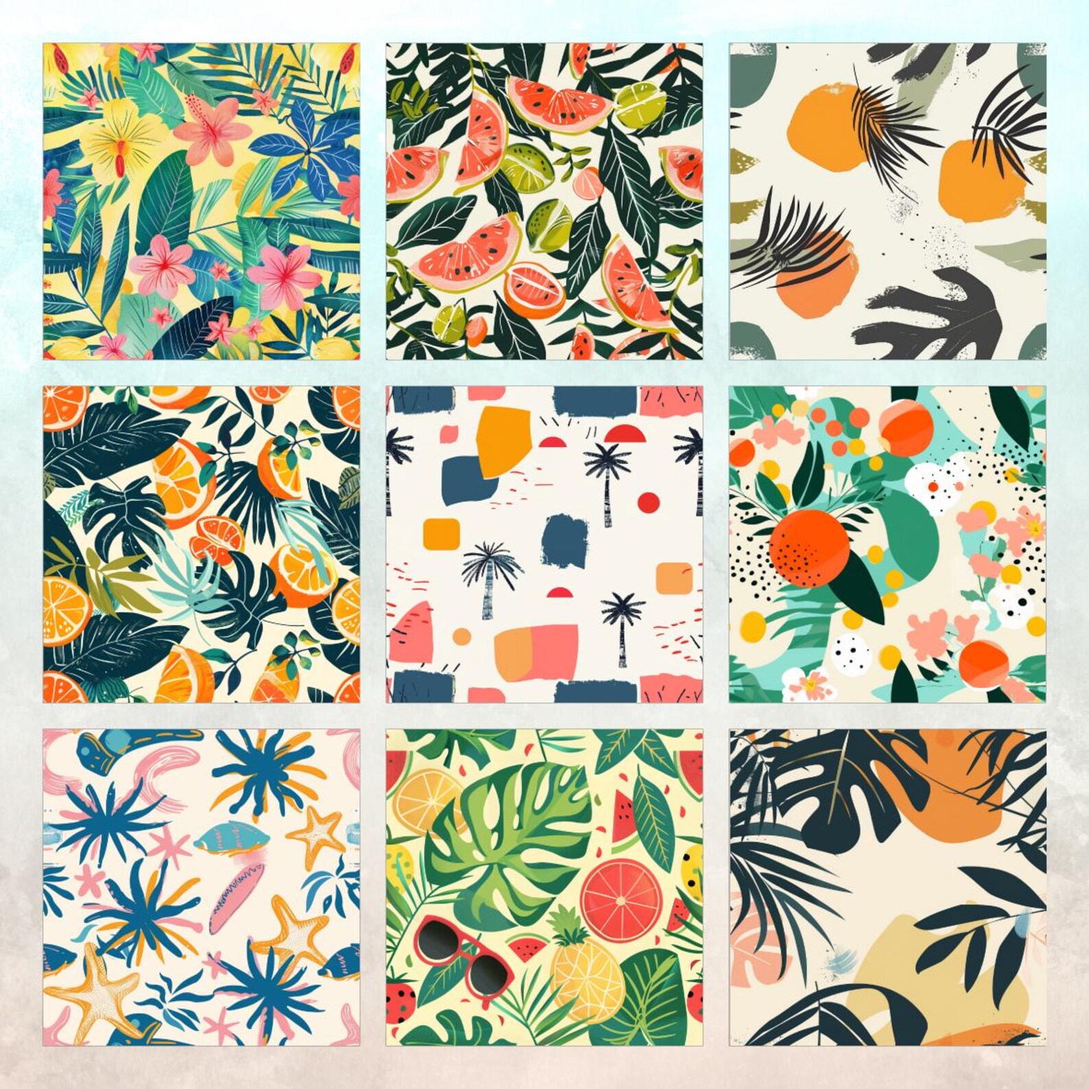 Summer Holiday Art Pattern Flawless Digital Papers Printable Scrapbook ...