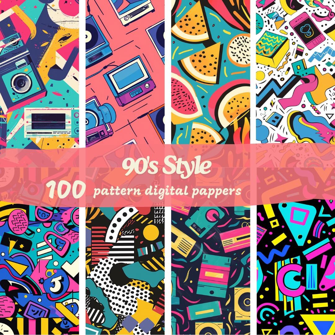90's Art Pattern Flawless Digital Papers - Printable Scrapbook Paper ...