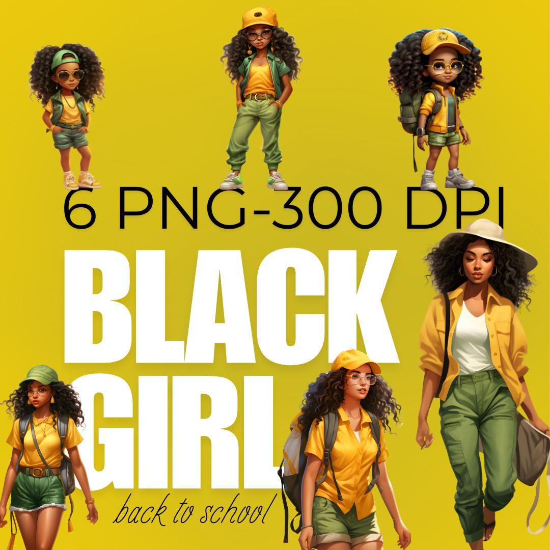 Black Girl Clipart: Back to School PNG Graphics (digital Download) - Etsy