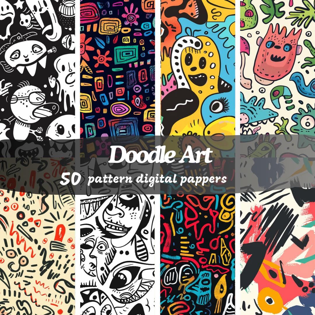 Doodle, Scribble, Sketch, Draw Art Pattern Flawless Digital Papers ...