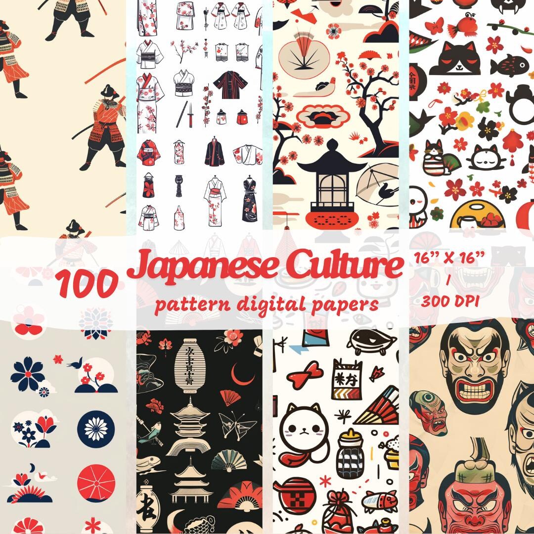 Japanese Culture Pattern Seamless Digital Papers -printable Scrapbook ...