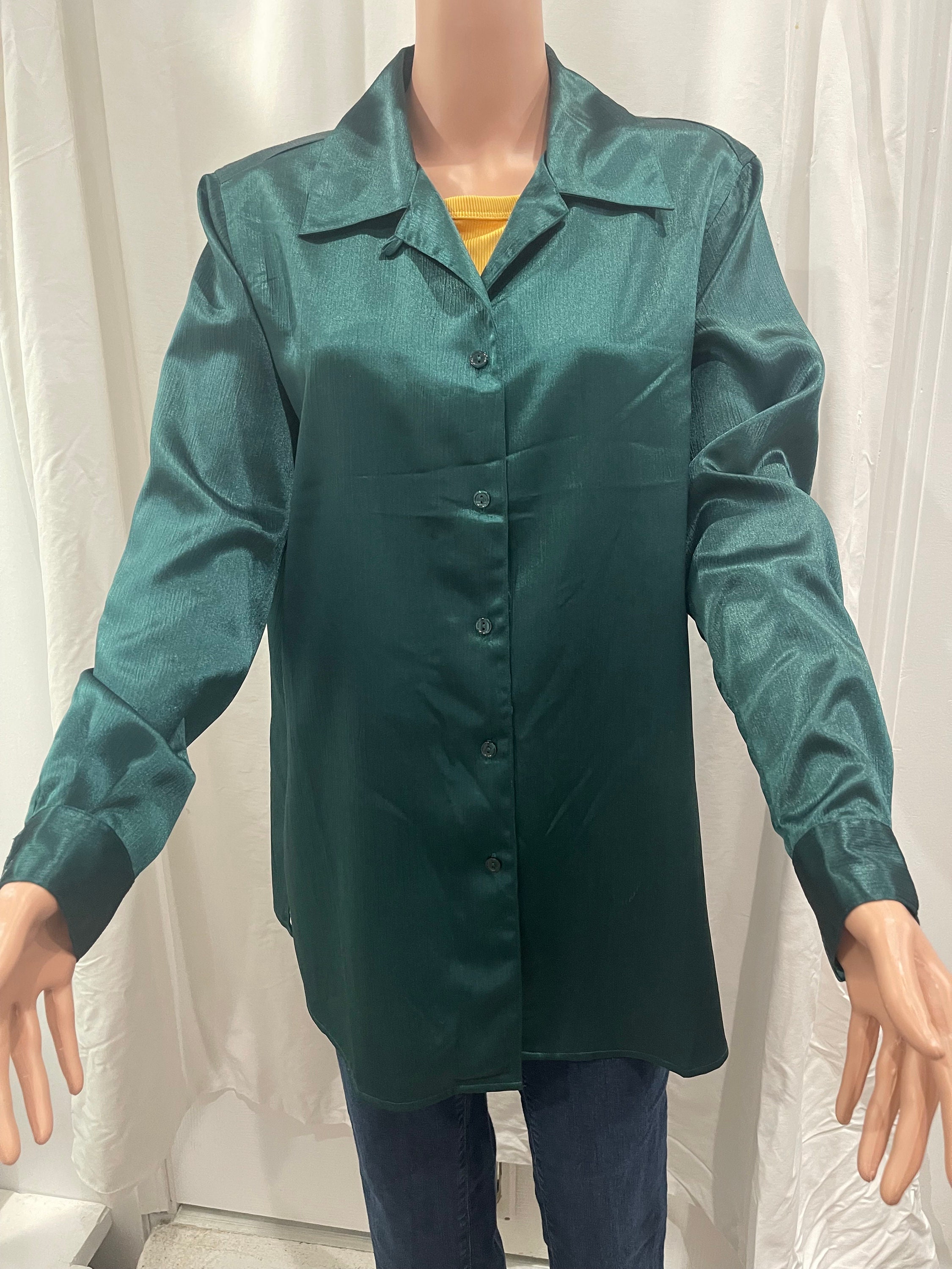 Satin Emerald Green Long Sleeve Blouse (SZ 12) Vintage but Perfect! - Etsy