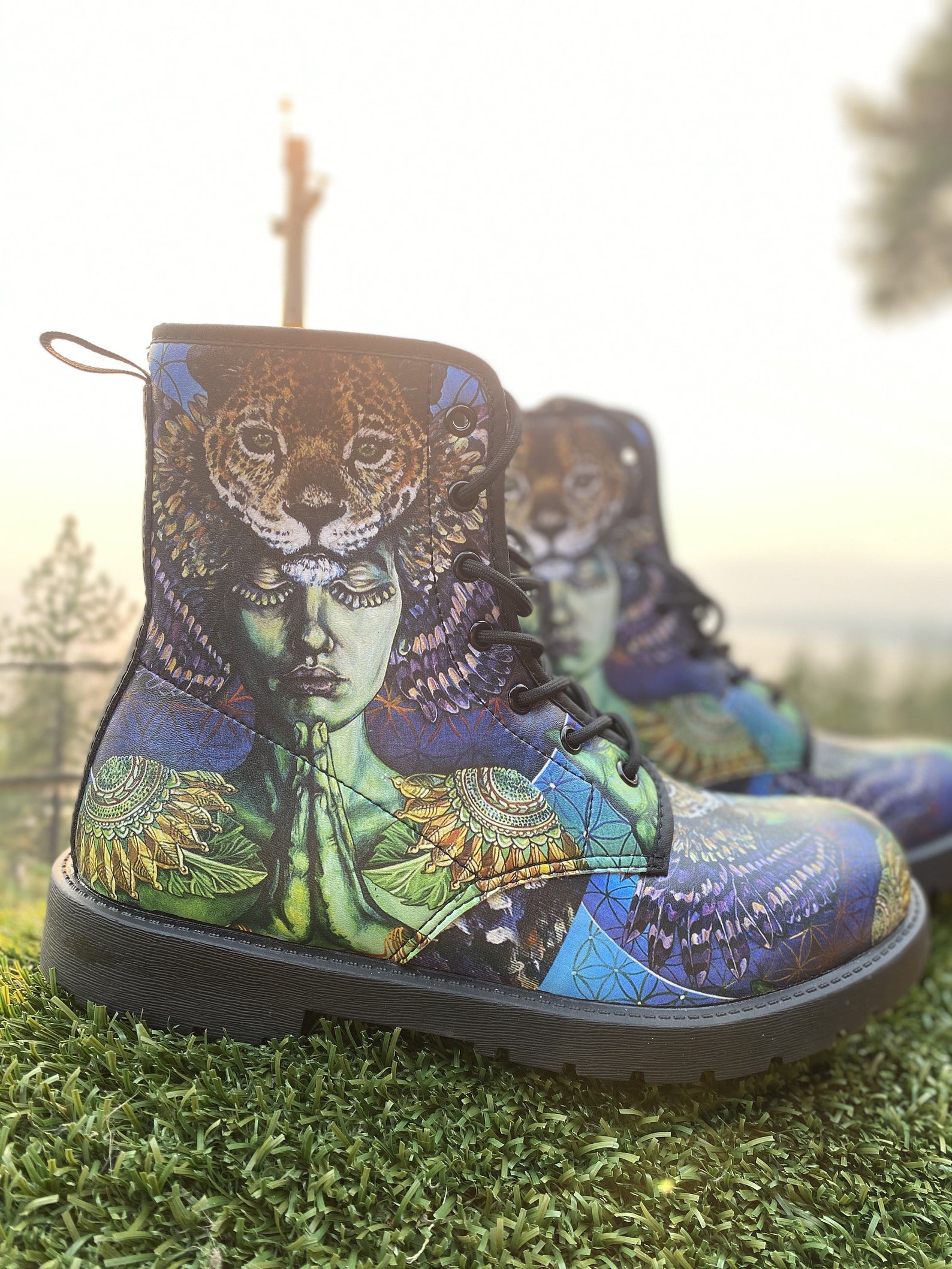 Leopard Goddess Spirit Animal Vegan Leather Lace up Boots | Etsy