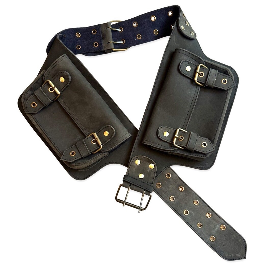 Black Genuine Leather Utility Belt, 4 Pocket, Pocket Belt Leather ...