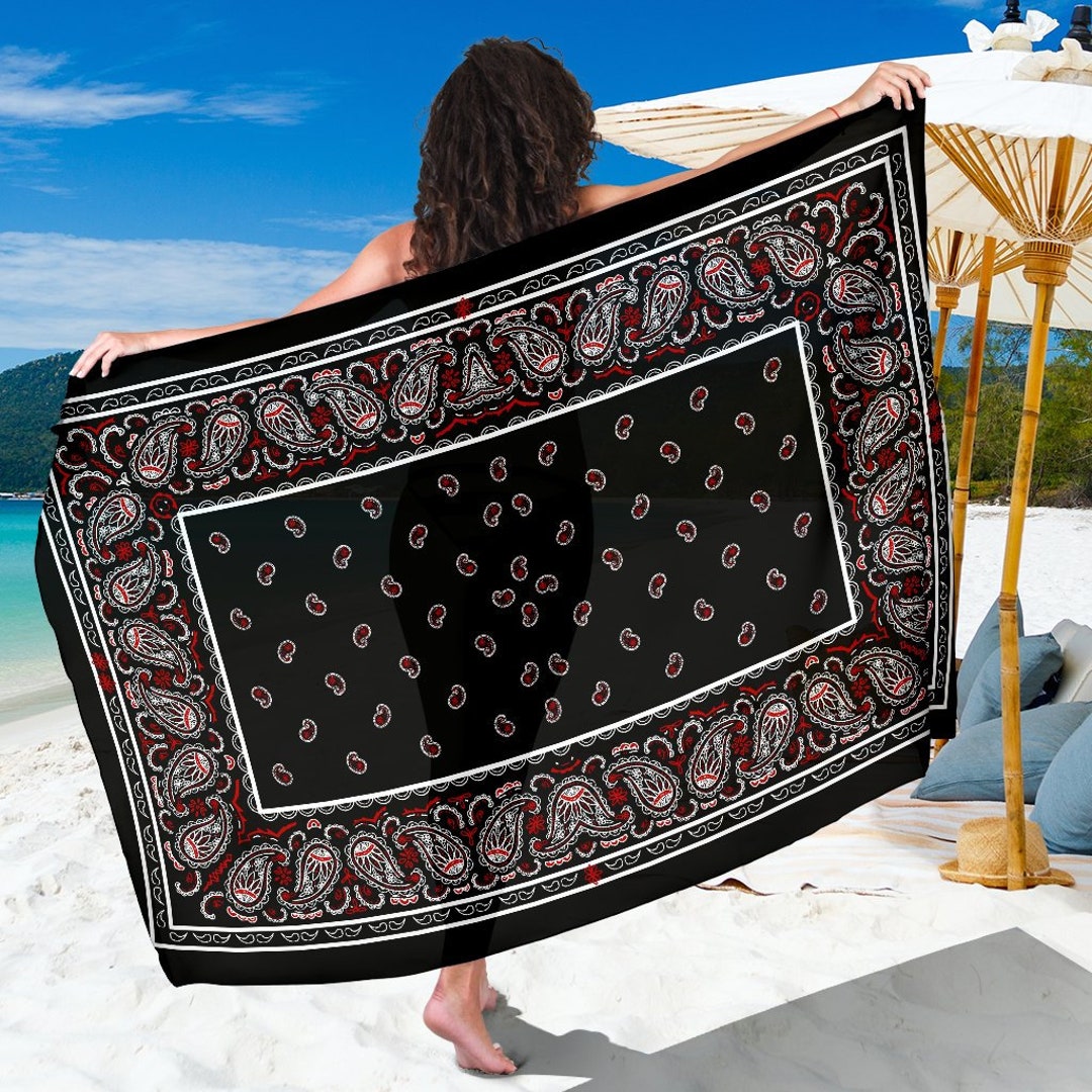 Paisley Black Bandana Beach Cover up Sarong Pareo Chiffon - Etsy