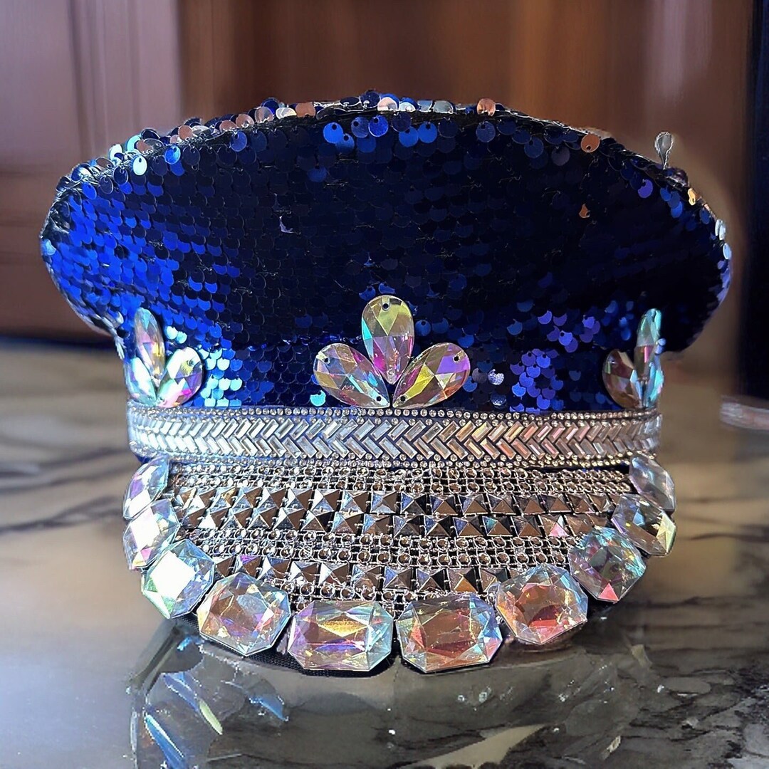 Blue Rhinestone Hat / Sequin Hat / Party Captain Hat / - Etsy