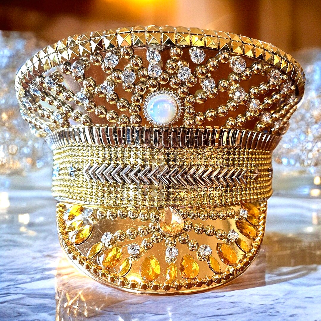 Shiny Gold Rhinestone Hat / Sequin Hat / Party Captain Hat / - Etsy