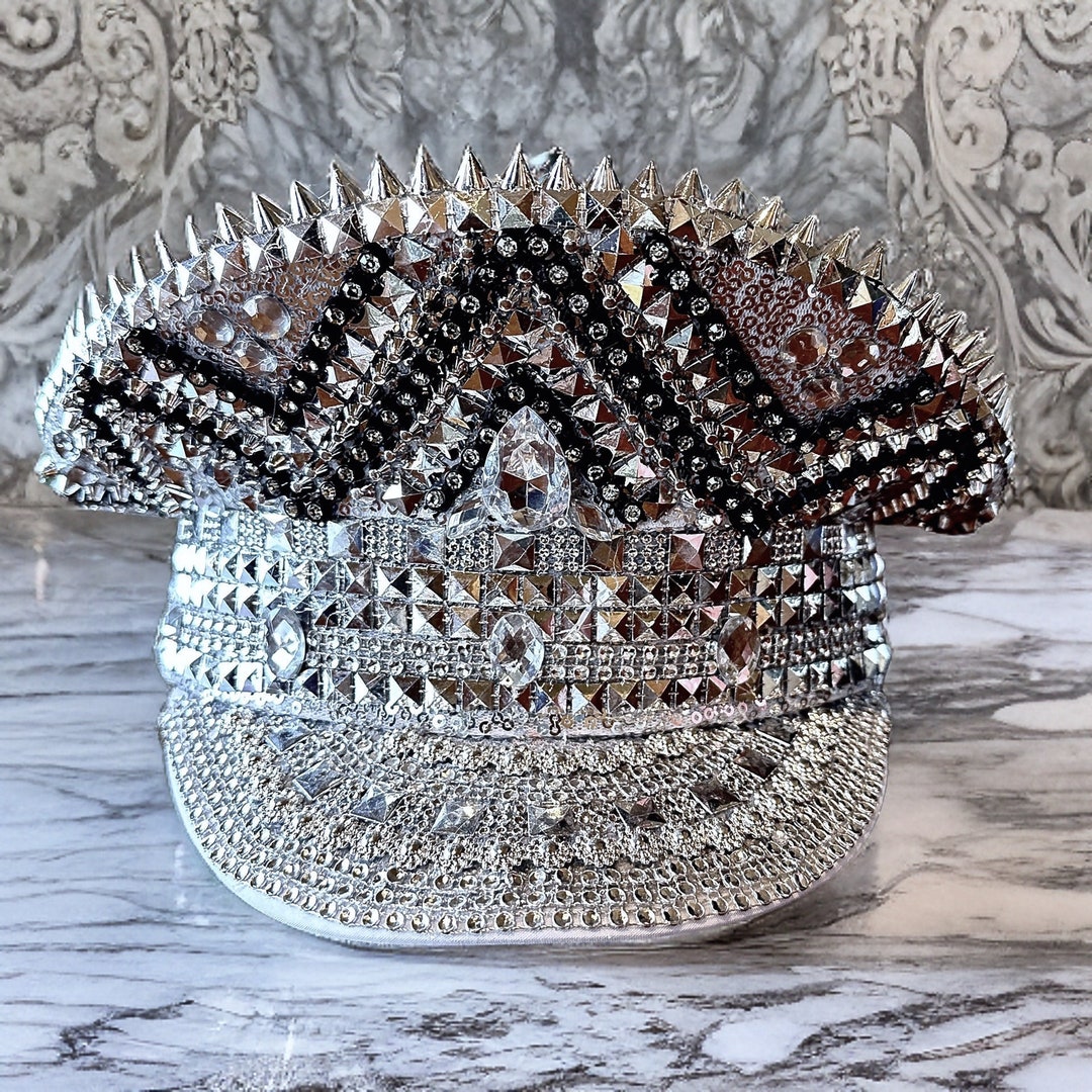 Silver and Black Rhinestone Hat / Sequin Hat / Party Captain Hat ...
