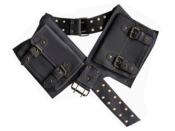 Black Genuine Leather Utility Belt 4 Pocket Pocket Belt - Etsy