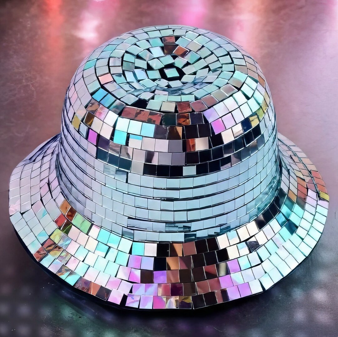 Boombox Disco Ball Bucket Hat Glass Silver Disco Sequin Hat, Party Hat ...