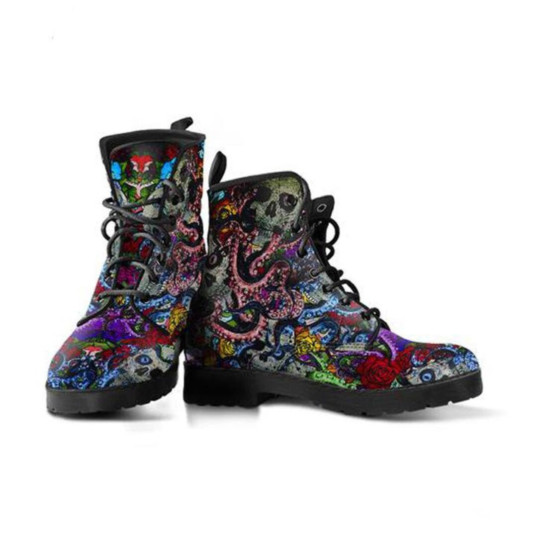 Deep Sea Octopus Skulls Vegan Leather Lace up Boots All - Etsy