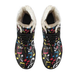 Primary Music Notes Vegan Leather Boots With Faux Fur Lining Winter ...
