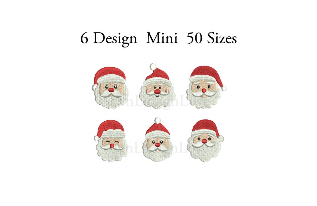 Set Mini Santa Face Embroidery, Set Santa Face Embroidery, Mini Santa ...