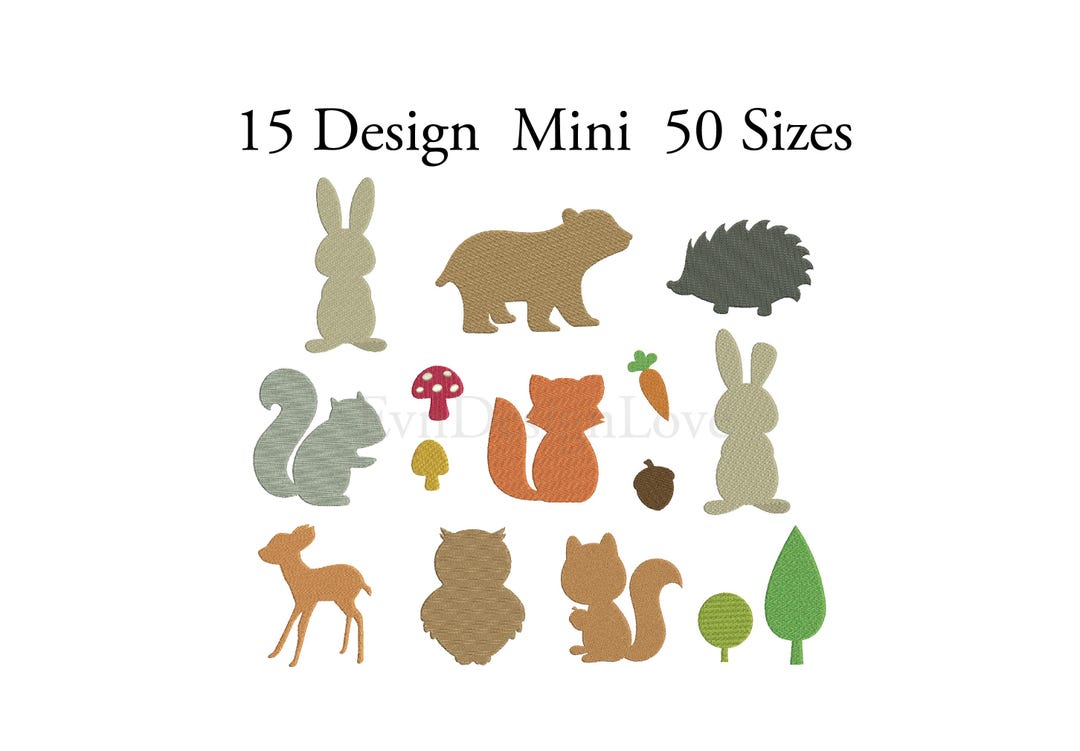 Set Mini Woodland Embroidery, Set Animals Embroidery, Mini Baby ...