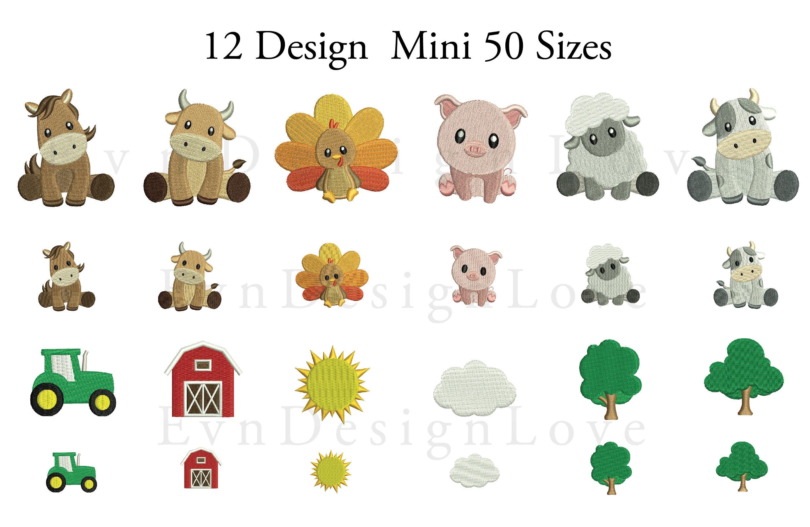 Set Mini Farm Animals Embroidery, Set Mini Animals Embroidery, Mini ...