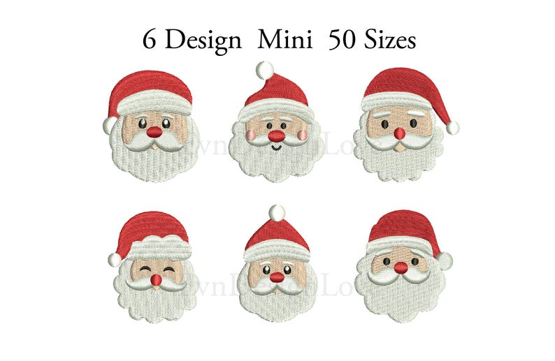 Set Mini Santa Face Embroidery, Set Santa Face Embroidery, Mini Santa ...