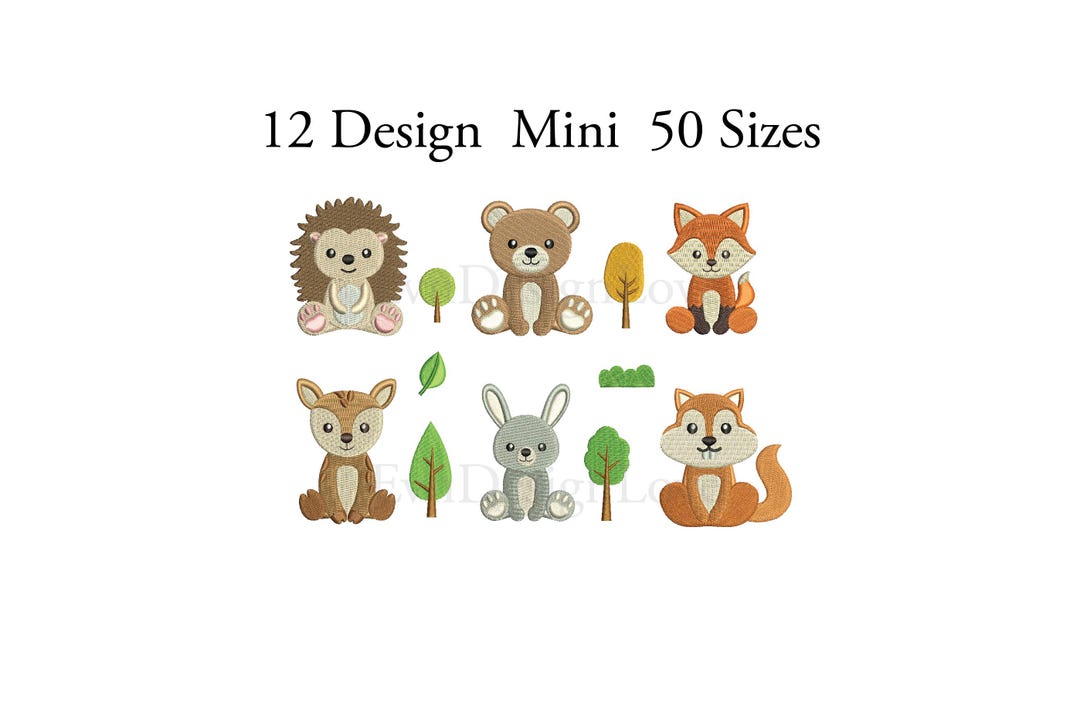 Set Mini Woodland Embroidery, Set Animals Machine, Mini Cute Woodland ...