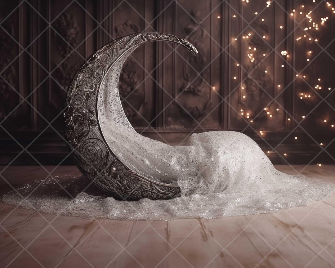 Silver Crescent Moon Digital Backdrop for Newborn Photography - Etsy
