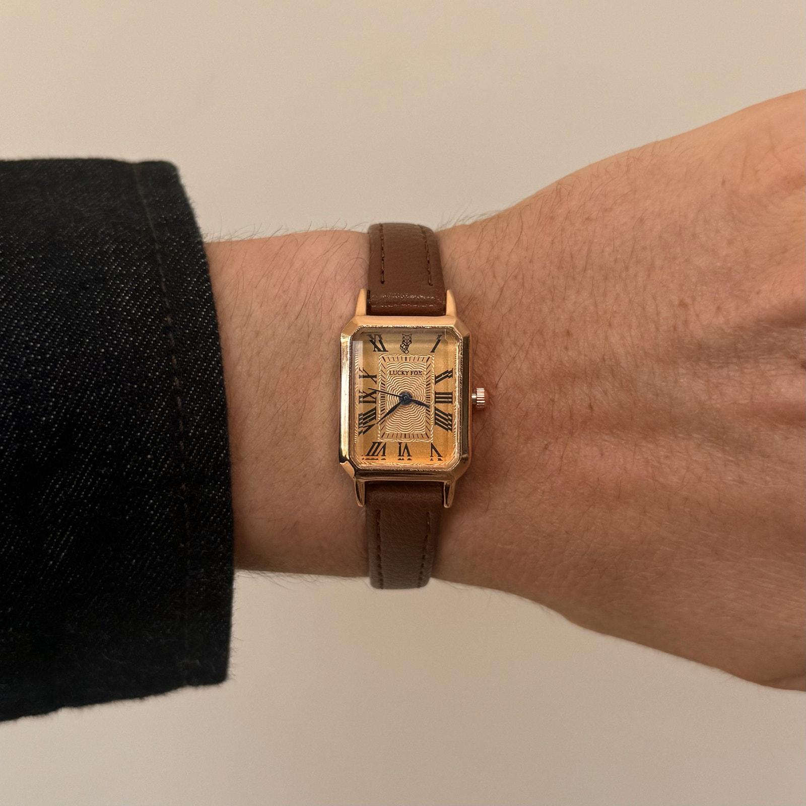 2000s Vintage Style Rectangular Gold Luxury Watch With Leather Band - Etsy