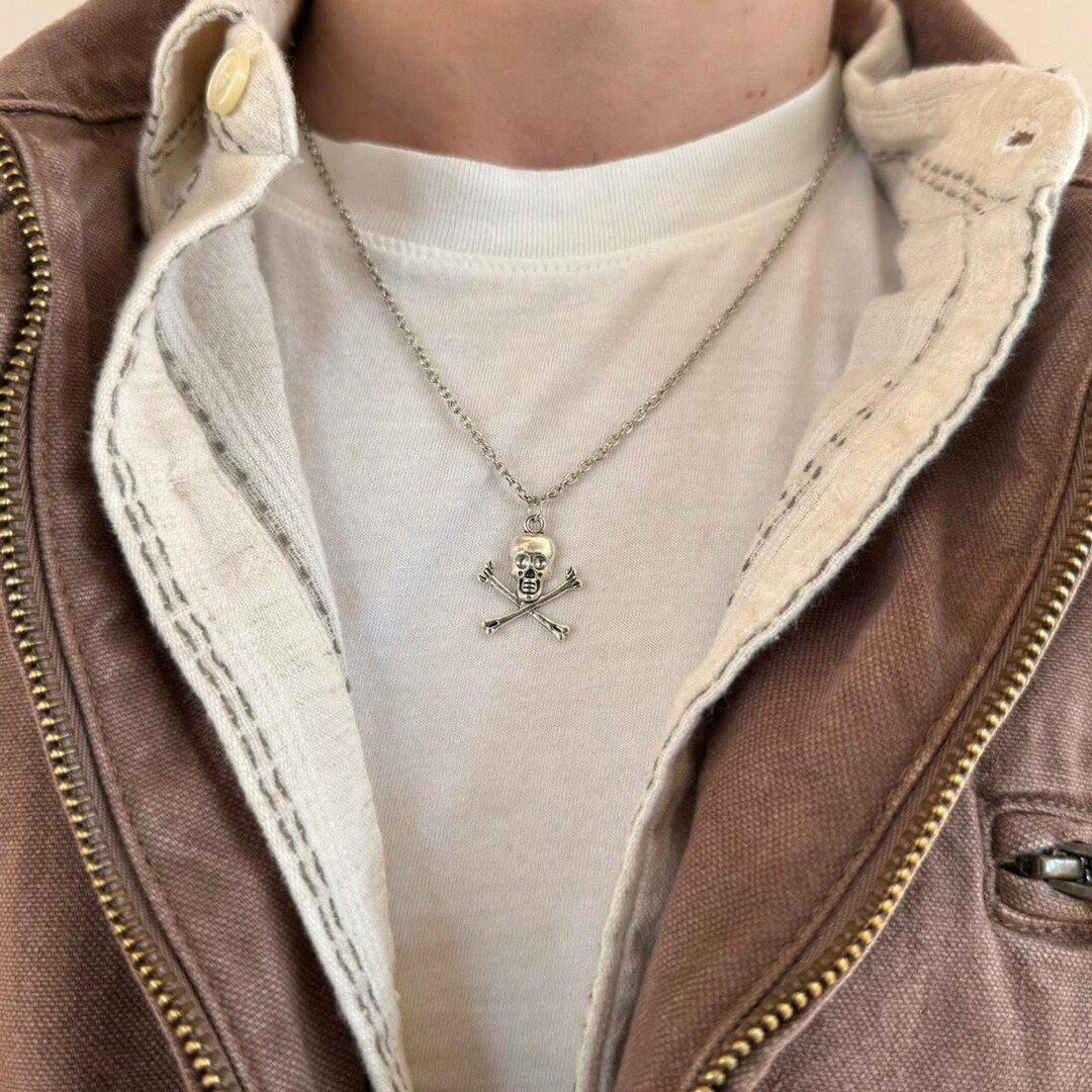 Y2K 2000s Vintage Silver Skull Necklace Unisex Boneyard Chain Jewelry ...