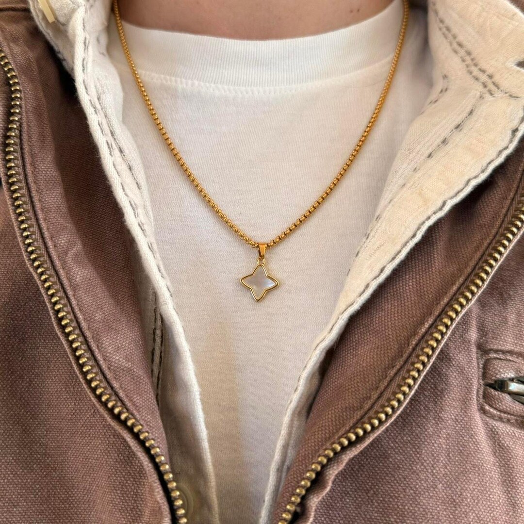 Y2K 2000s Gold White Stars Pendant Necklace Unisex Chain Jewelry New - Etsy