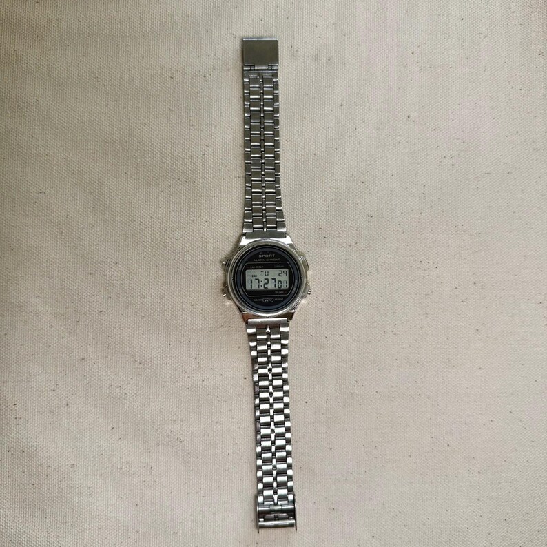 Y2K Silver Digital Quartz Watch Sport Style Unisex 8.5" Stopwatch New ...