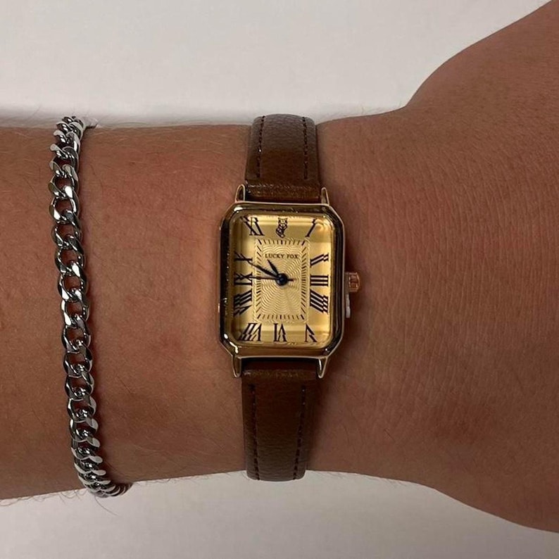 2000s Vintage Style Rectangular Gold Luxury Watch With Leather Band - Etsy