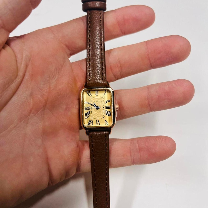 2000s Vintage Style Rectangular Gold Luxury Watch With Leather Band - Etsy