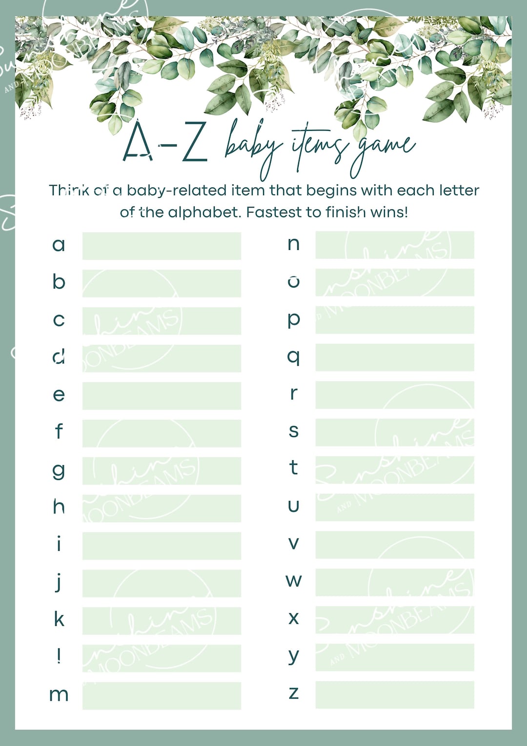 A-Z Baby Items Game | Baby Shower Game | Print Out | Party Game ...