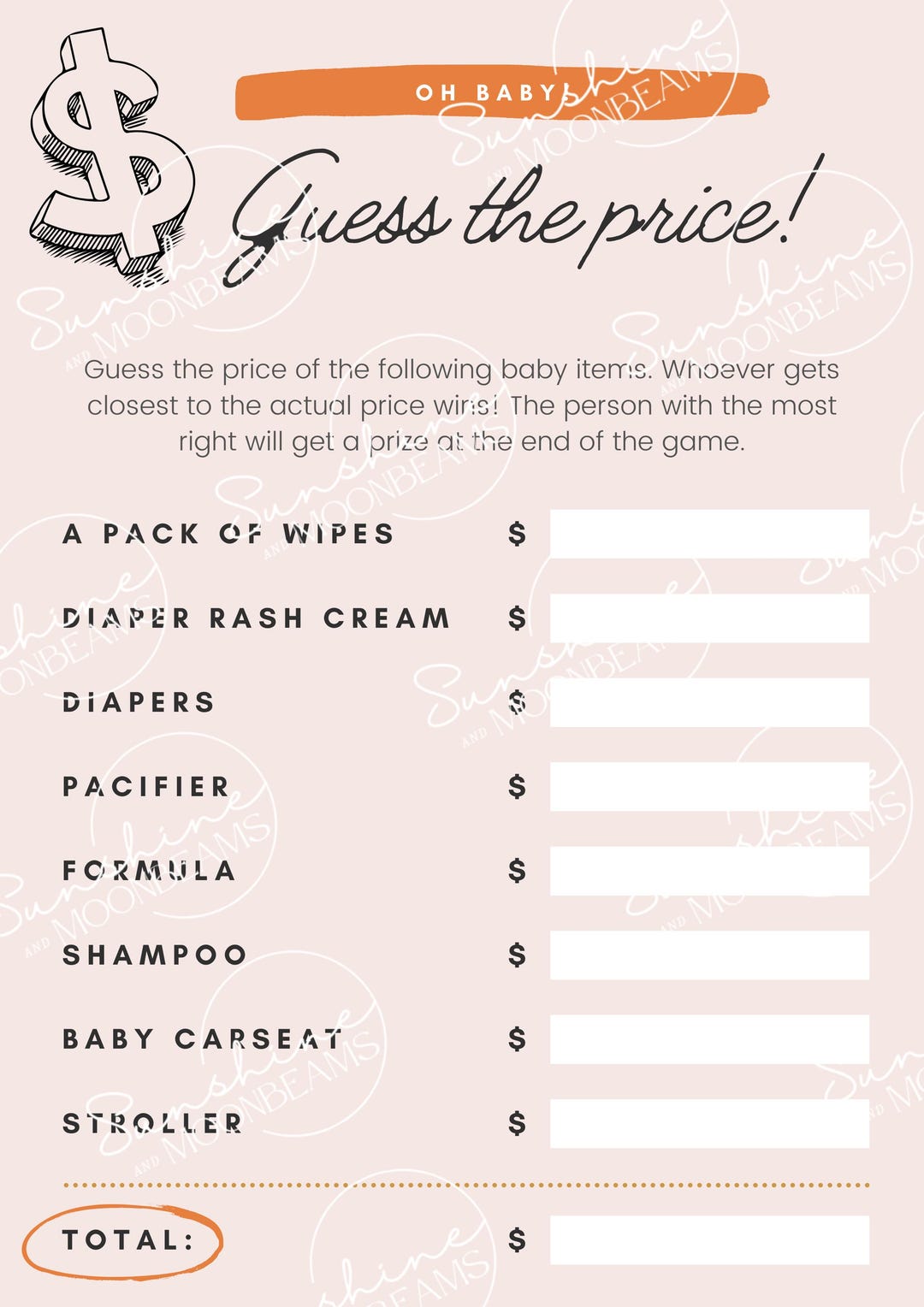 Baby Shower Guess the Price Game | Price Game | Shopping Game - Etsy