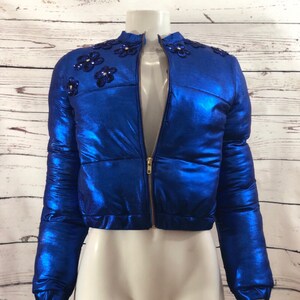 Blue Bubble Coat, Blue Bubble Jacket, Bubble Jacket, Cropped Bubble ...