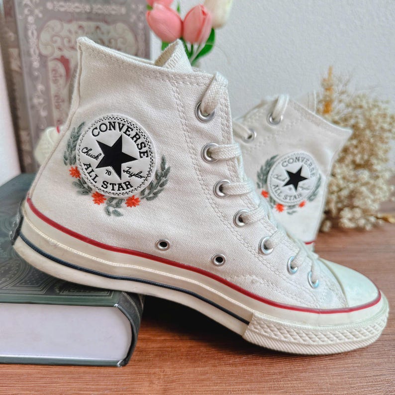 Custom Floral Embroidered Converse Sneakers: Personalized Wedding Shoes ...