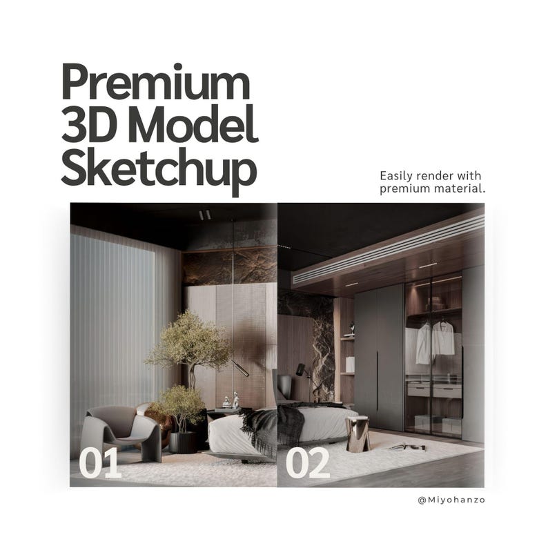 Bedroom Interior Sketchup Model - Etsy