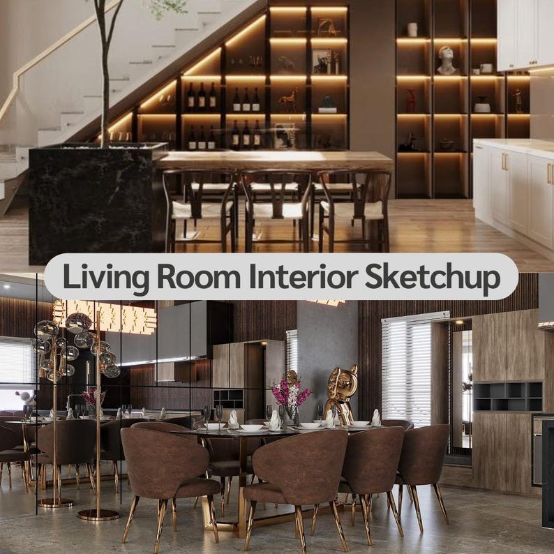 2 Set Living Room Sketchup + Render Scene Premium - Etsy