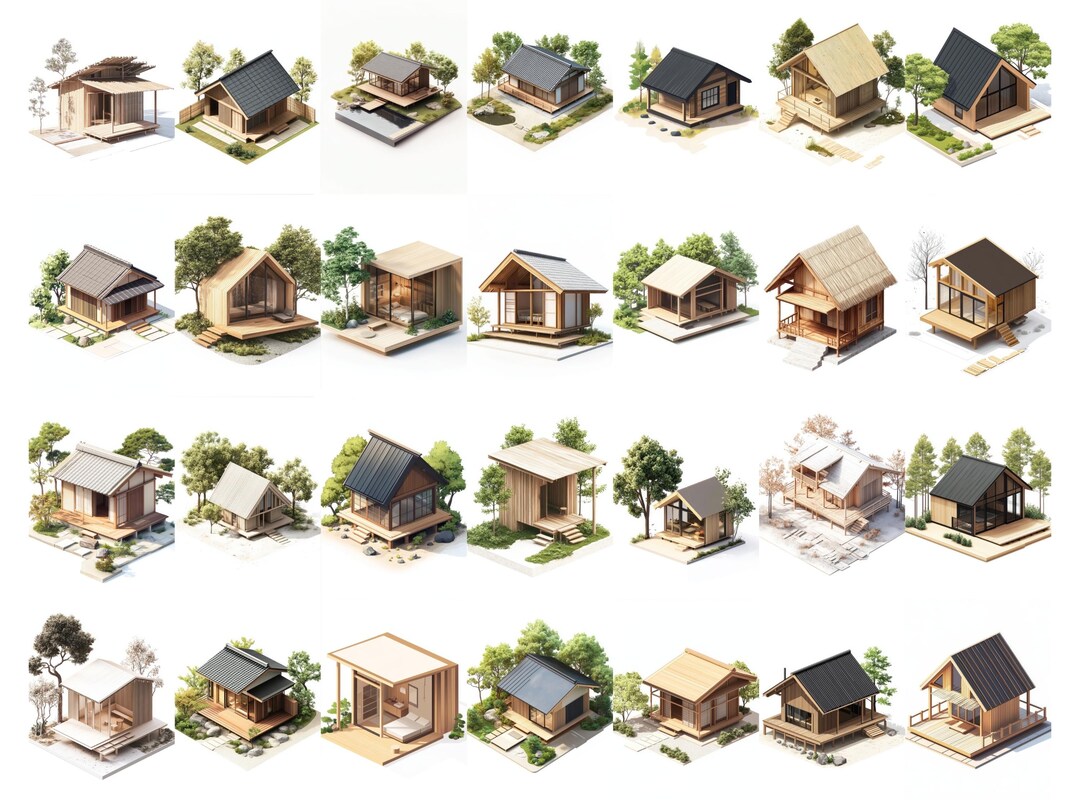 Architecture Small House Timber Material Isolated White Background ...