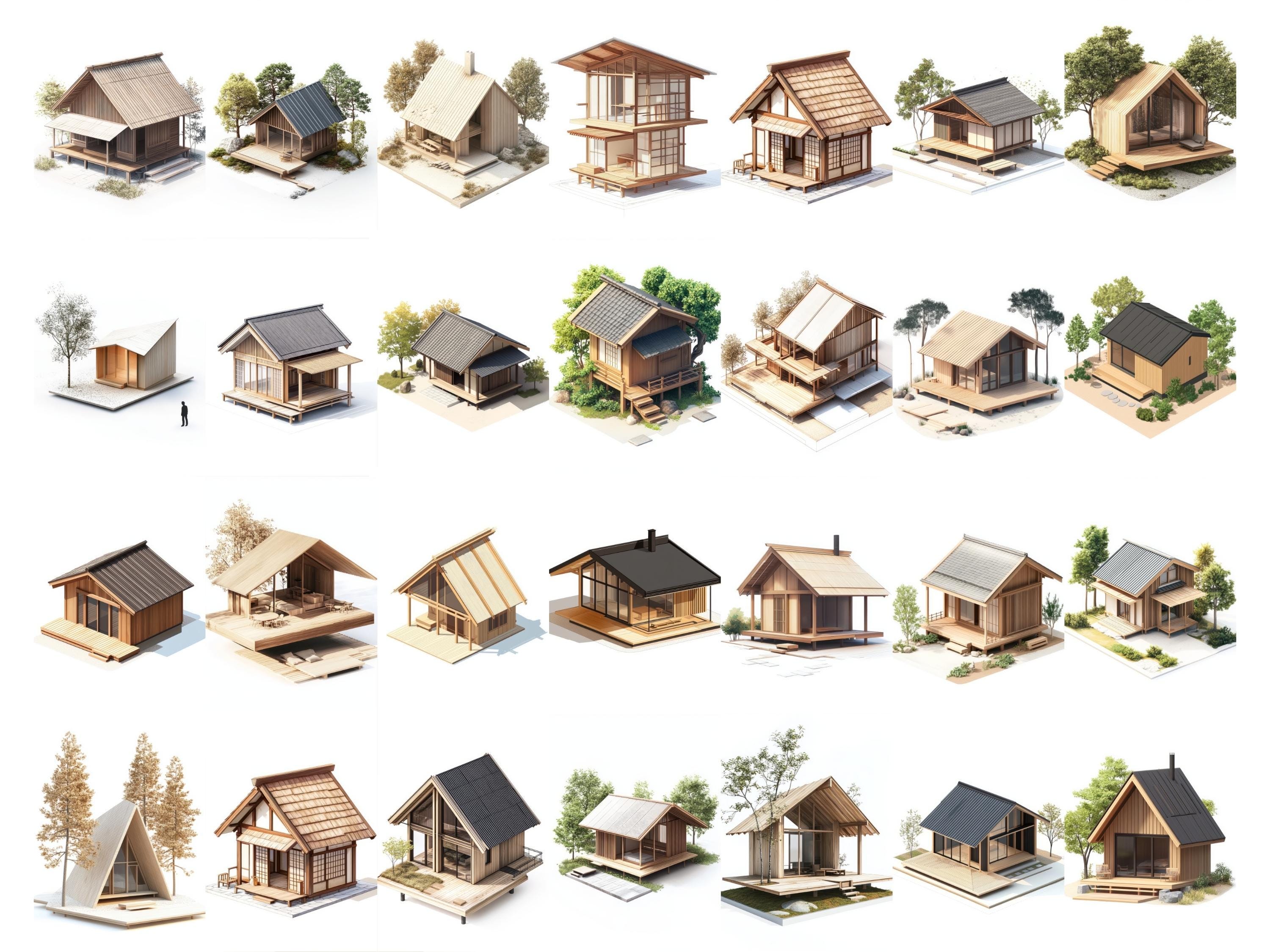 Architecture Small House Timber Material Isolated White Background ...