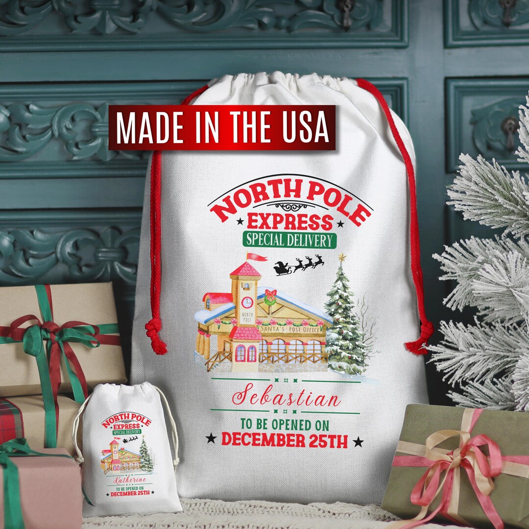 Personalized North Pole Post Office Sack, Express Delivery Santa Gift ...