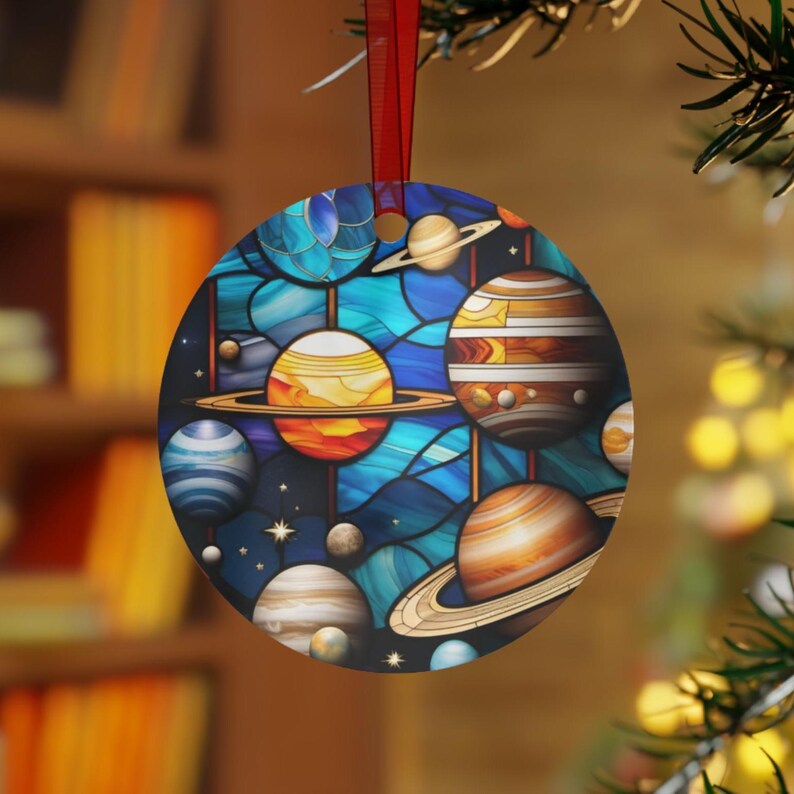 AI Planets Stained Glass Effect Ornament, Solar System Christmas Decor ...